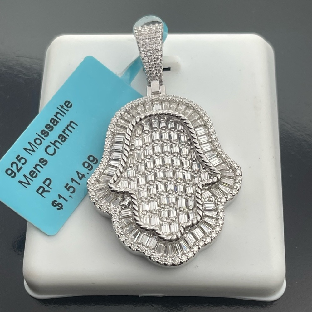 Sterling Silver 925 Moissanite Diamond Hamsa Hand Ring - Gem